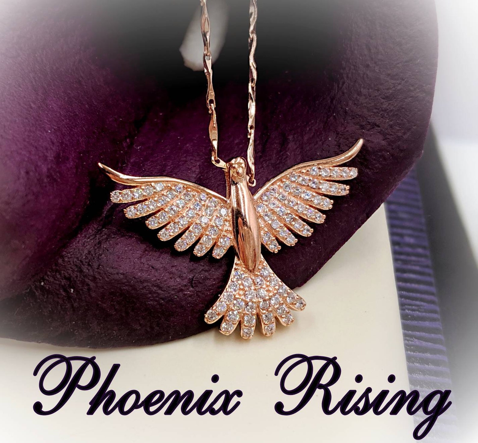 Rose Gold Phoenix Rising Necklace 925 & Rose Gold Phoenix - Etsy