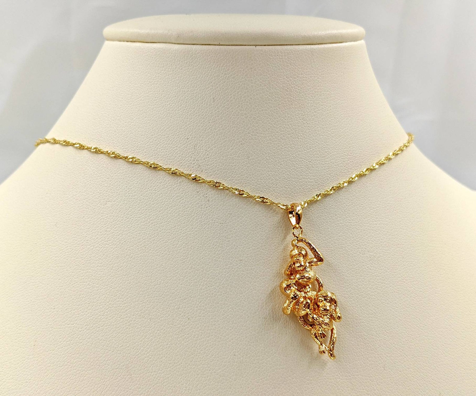 Three Gold Monkey Necklace; Gold Vermeil Monkey Necklace; 925 Sterling ...