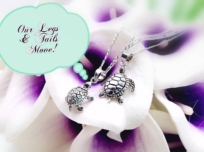 Moving Legs Sea Turtle Pendants! Sterling Silver Figaro Chain Necklace ...
