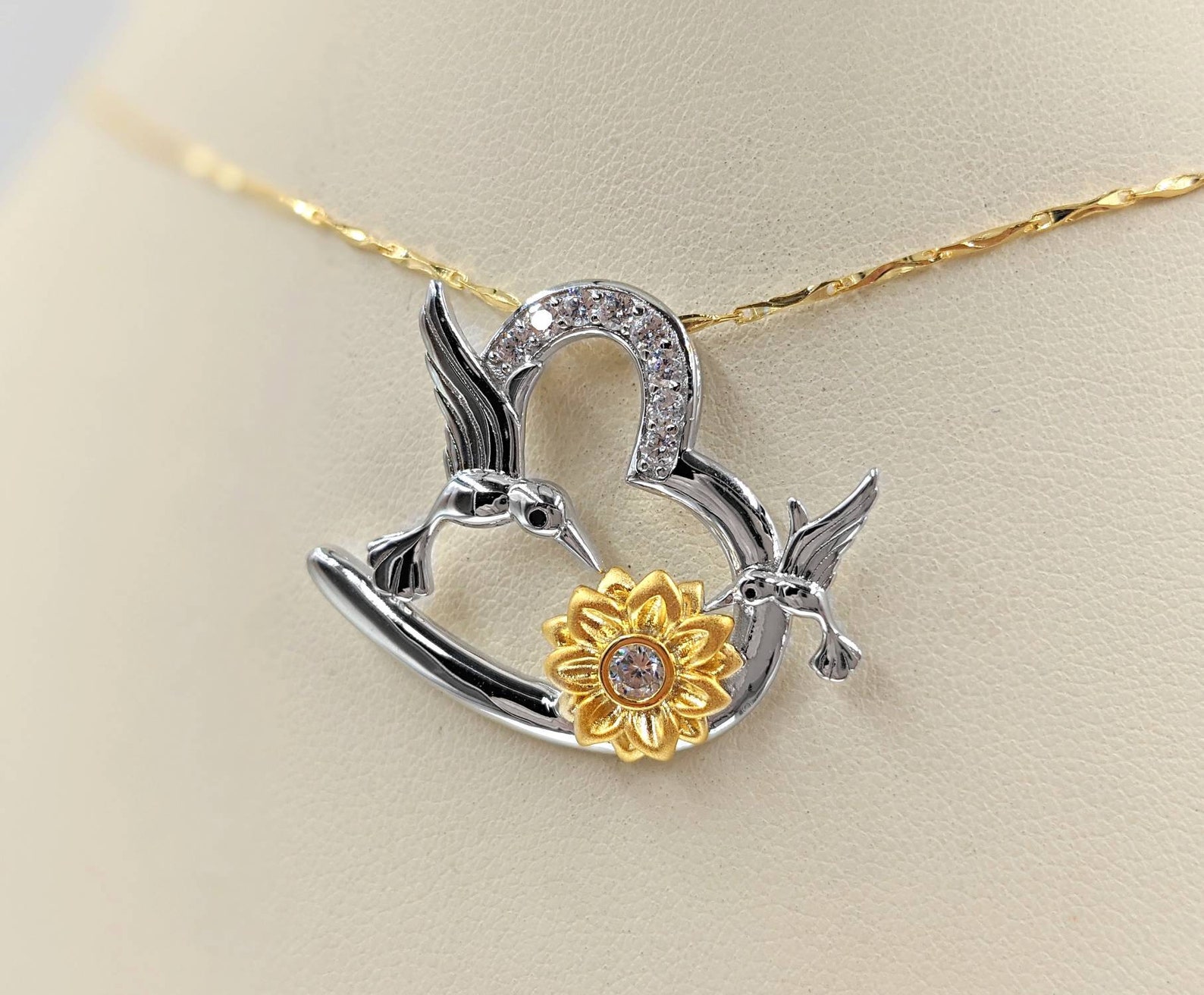 Mother and Baby Hummingbird Necklace; 925 Hummingbird Sunflower a ...