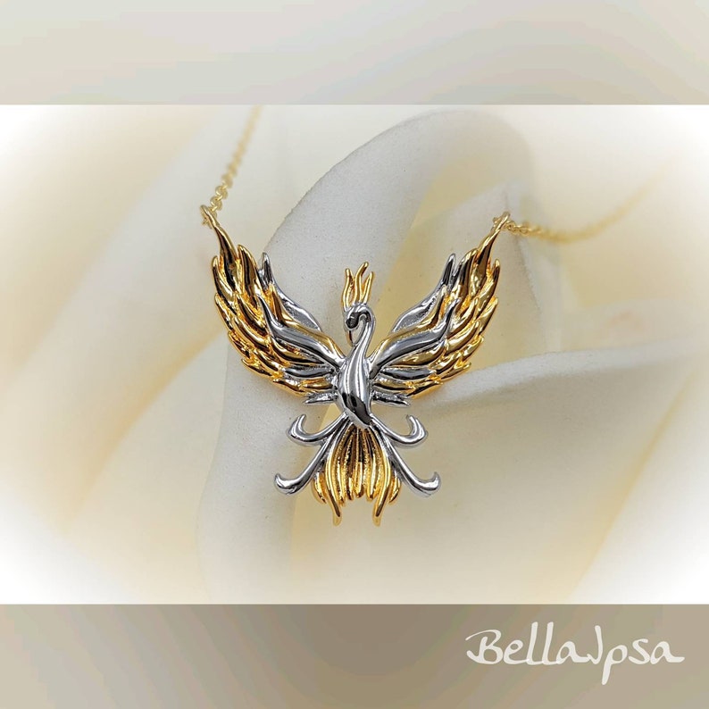 Two Tone Phoenix Rising Necklace, 925 Silver and Gold Phoenix Rising ...