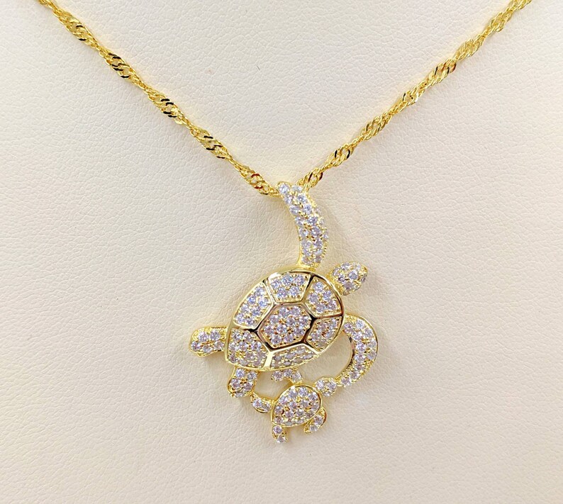 Gold Turtles; Gold Mother & Baby Sea Turtle Necklace; 925 Mom and Baby ...