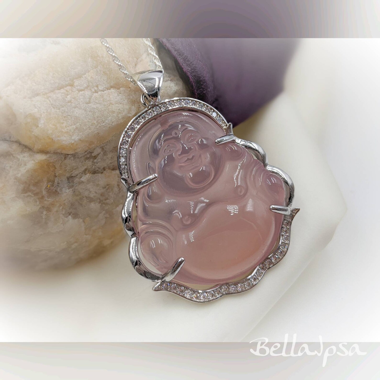 Large Sterling Silver Pink Jade Buddha 925 Buddha Necklace | Etsy