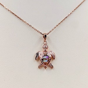 Rose Gold Turtle Necklace; 925 & Rose Gold Pink Opal Turtle Necklace ...