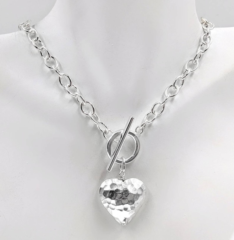 925 Sterling Silver Heart Toggle Necklace Heart Toggle Puffy Etsy