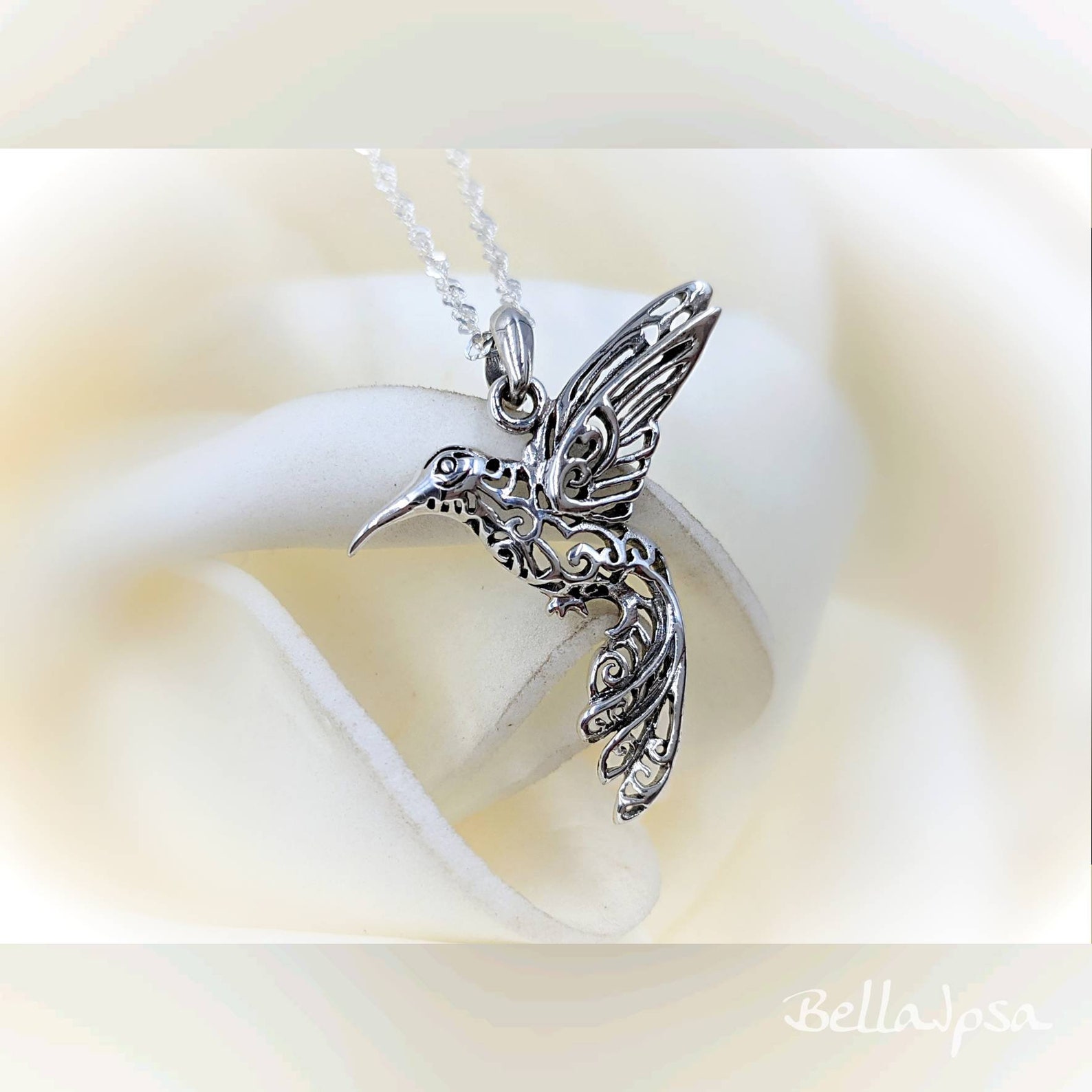 Filigree Hummingbird Necklace 925 Sterling Silver Hummingbird - Etsy