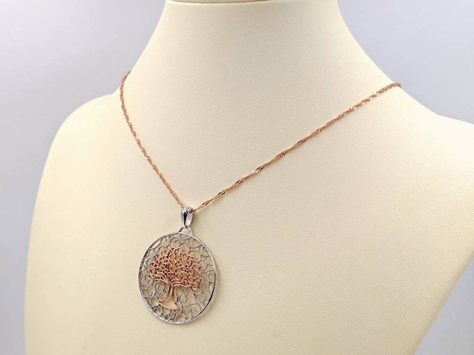 Two Tone Silver & Rose Gold 925 Tree of Life Necklace; Wire Two Tone ...