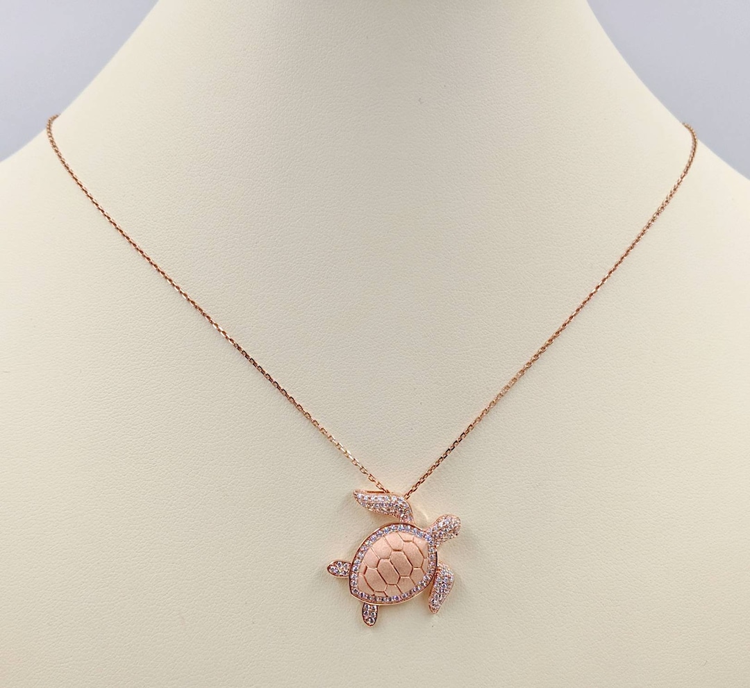 Rose Gold Sea Turtle Necklace; 925 Sterling & Rose Turtle, 925 Rose ...