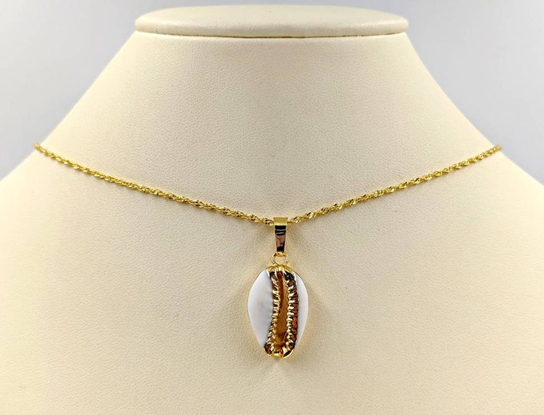 Gold Cowrie Shell; Puka Shell Necklace; Puka Shell Pendant; Cowrie ...
