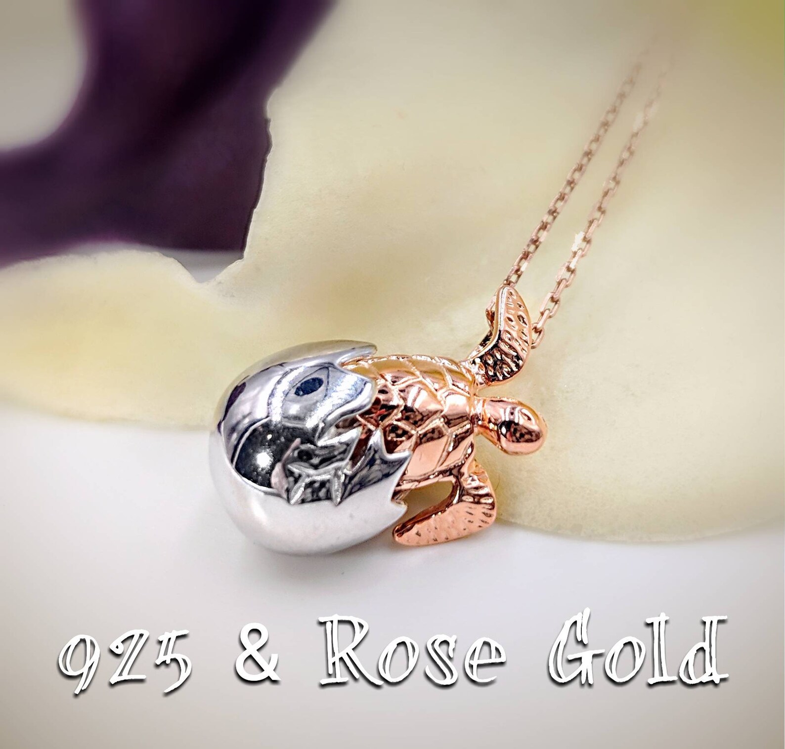 Rose Gold Turtle; Rose Baby Sea Turtle Necklace; 925 Baby Turtle in ...