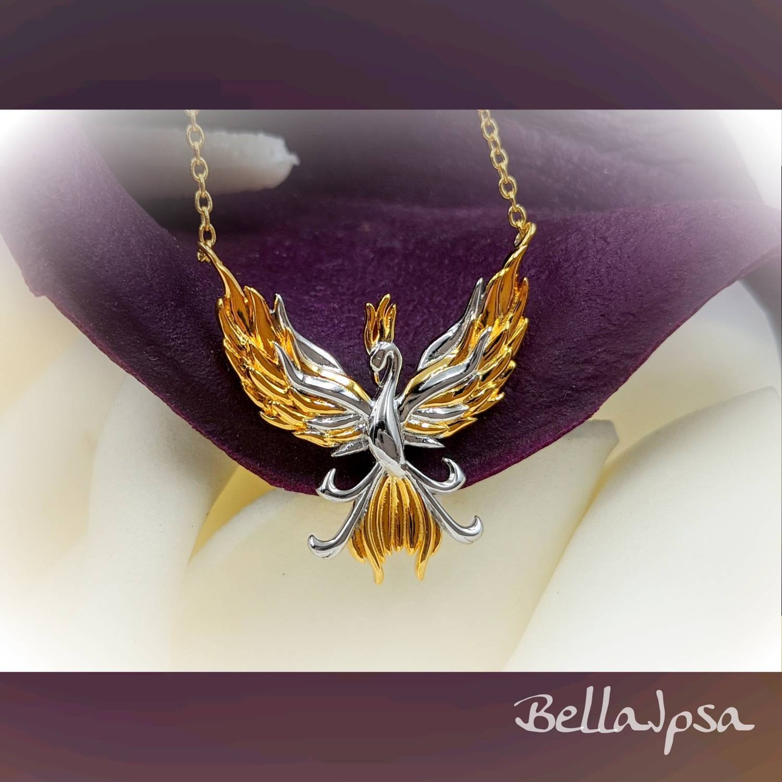 Two Tone Phoenix Rising Necklace, 925 Silver and Gold Phoenix Rising ...
