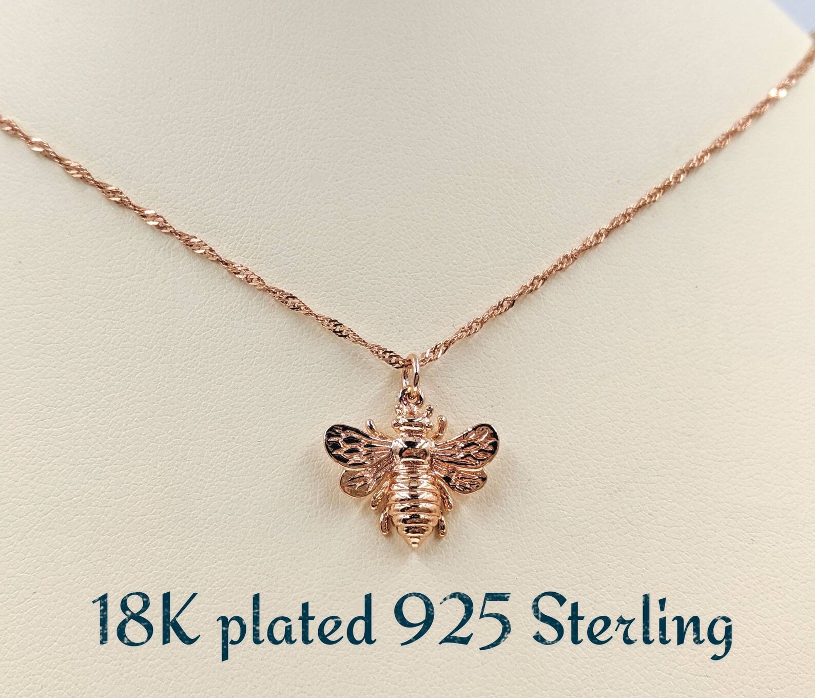 14K Vermeil Rose Gold Honey Bee Necklace; Large 925 Bumble Bee; Rose ...