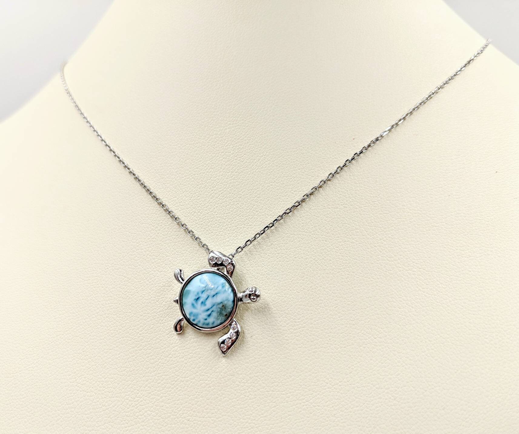 Turtle Necklace - Sterling Silver Water Wave Chain Necklace W Blue Fire ...