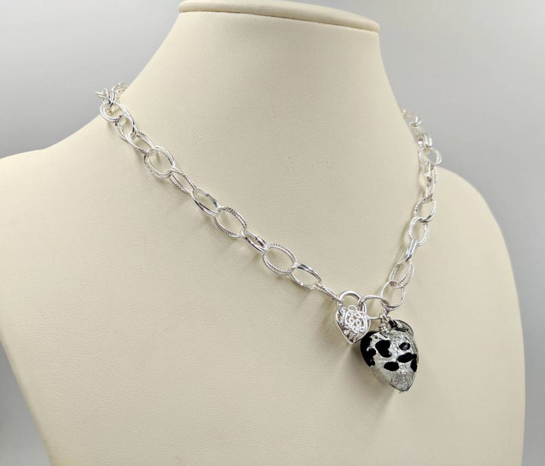 Heart & Lock Sterling Fancy Double Link Chain Necklace W | Etsy
