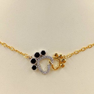 925 Silver & Gold Linked Paw Necklace; Dog Paw Pendant W Gold Chain ...