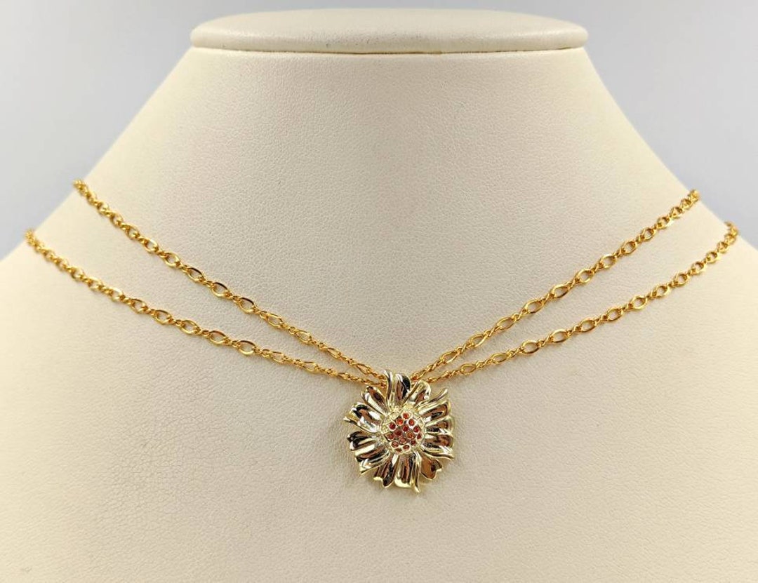 Double Chain Pave Sunflower Necklace; 925 CZ Sun Sunflower Necklace on ...