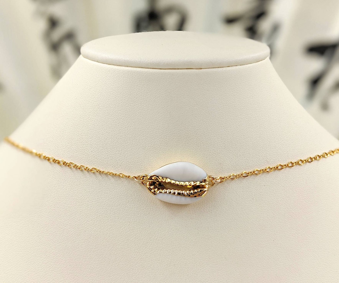Gold Cowrie Shell; Puka Shell Necklace; Puka Shell Pendant; Cowrie ...