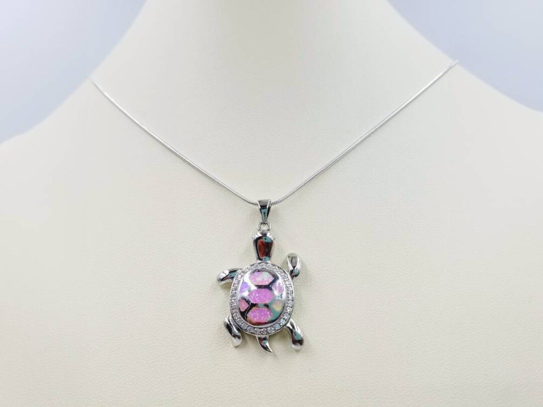Pink Opal Turtle Necklace; 925 Pink Fire Opal Sea Turtle With Pave ...