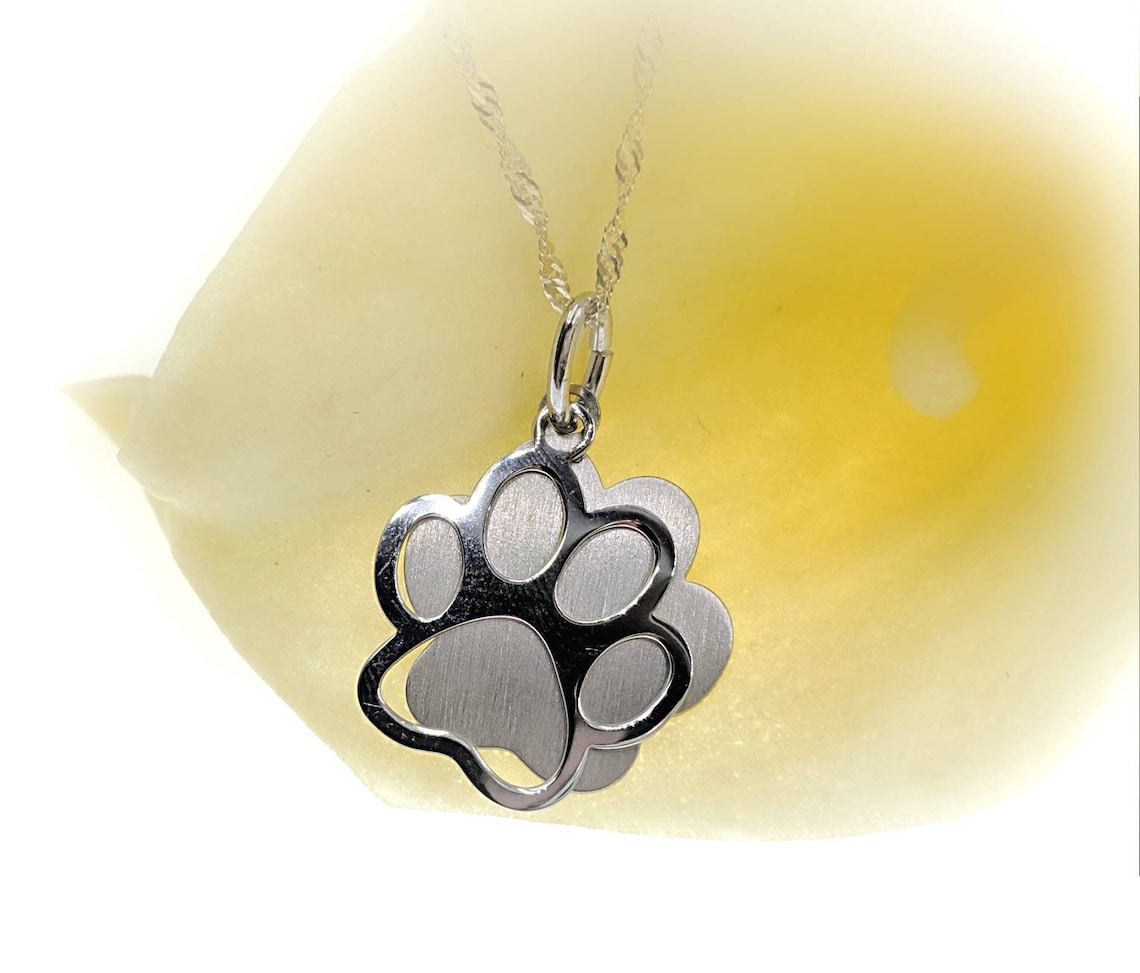 925 Silver Layered Paw Necklace; Dog Paw Pendant W Silver Chain; Paw ...