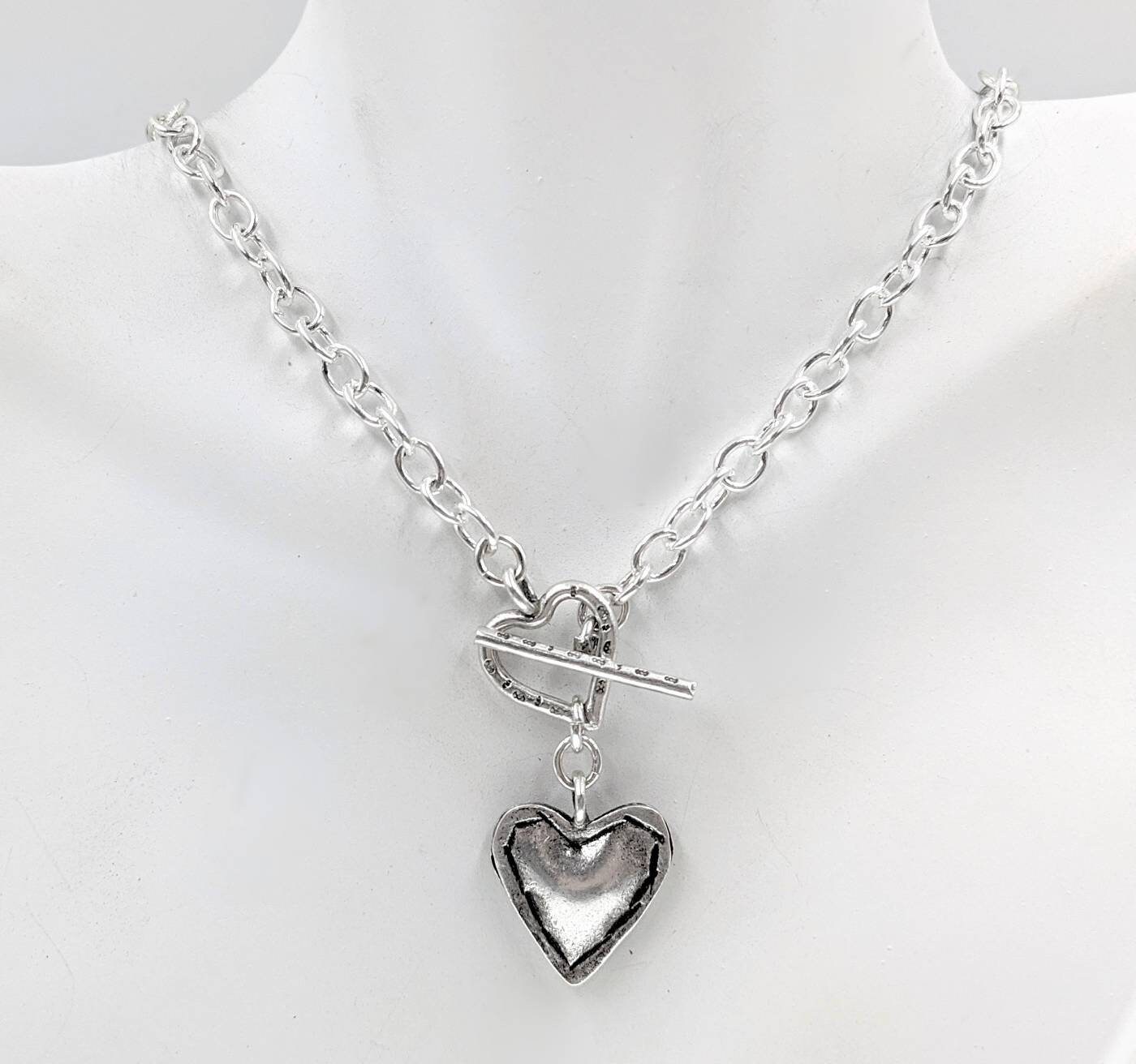 925 Sterling Silver Heart Toggle Necklace Heart Toggle Puffy Etsy Ireland