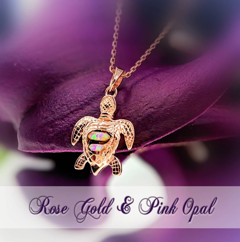 Rose Gold Turtle Necklace 925 & Rose Gold Pink Opal Turtle - Etsy