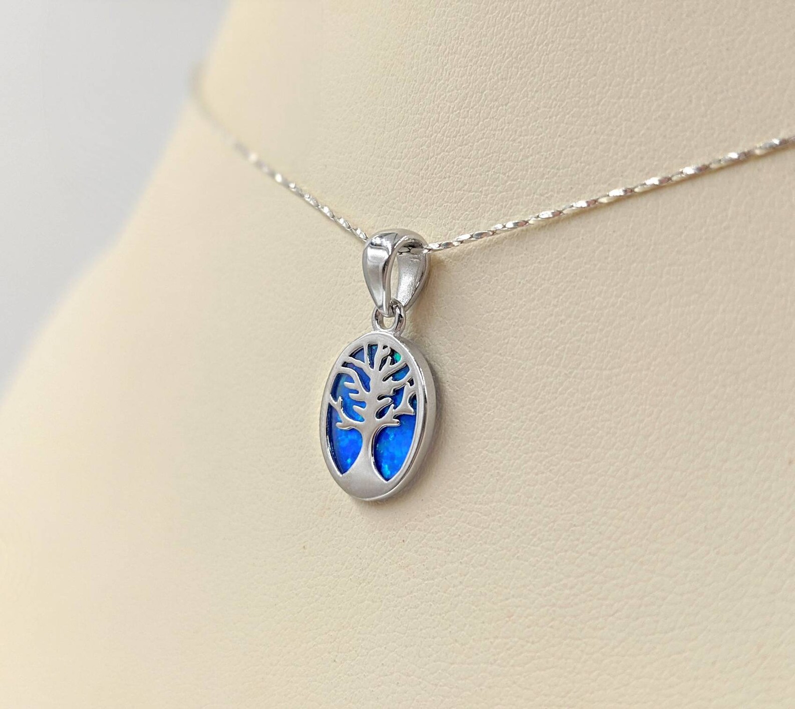 925 Sterling & Opal Tree of Life Family Tree Necklace w Blue | Etsy