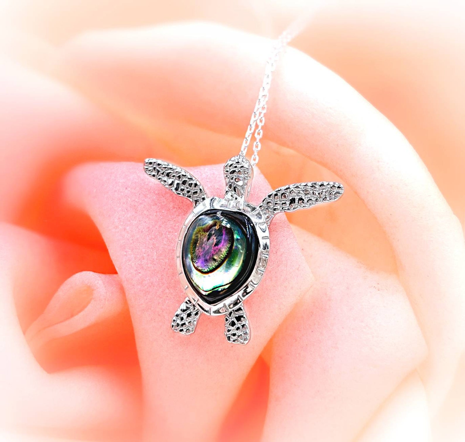 Sterling Abalone Shell Turtle Necklace; 925 Abalone Turtle Pendant; Sea ...