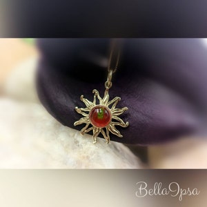 Genuine Opal and Solid 14K Gold Sun Pendant Necklace; Genuine Red Opal ...