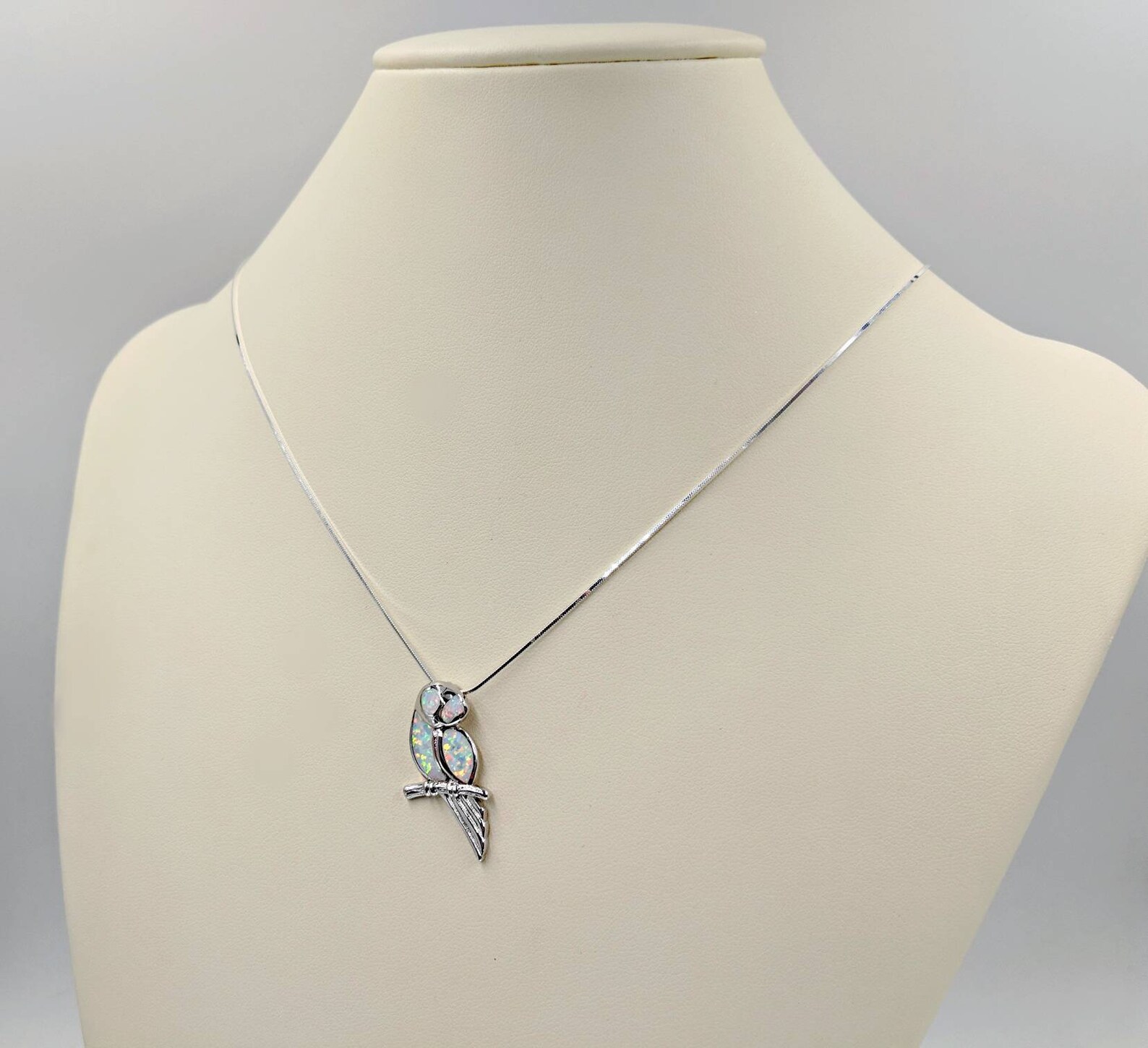 White Opal Owl Necklace 925 Sterling & Fire Opal Owl Charm on | Etsy