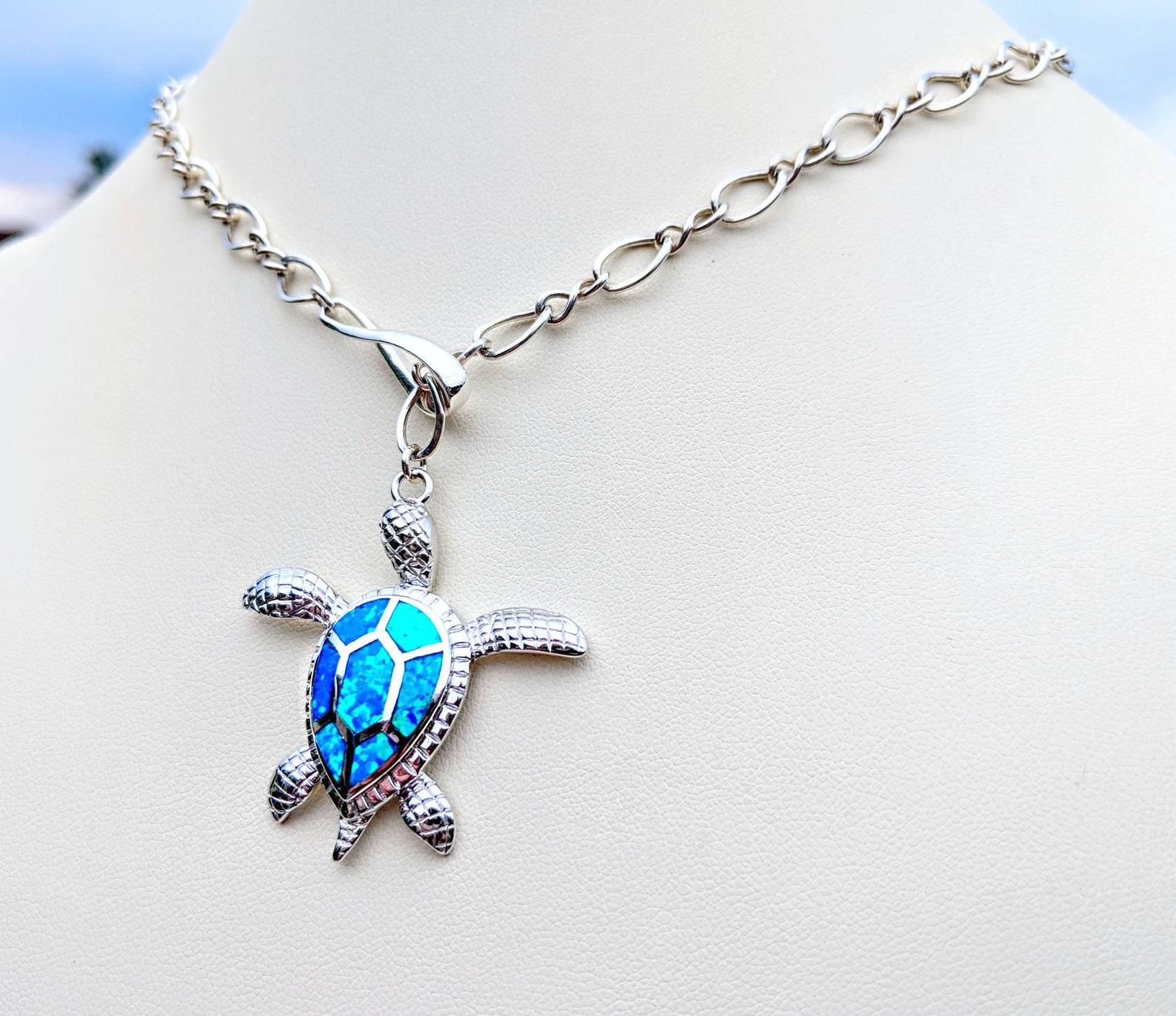 Sea Turtle Infinity Lariat Necklace Blue Fire Opal 925 Turtle - Etsy
