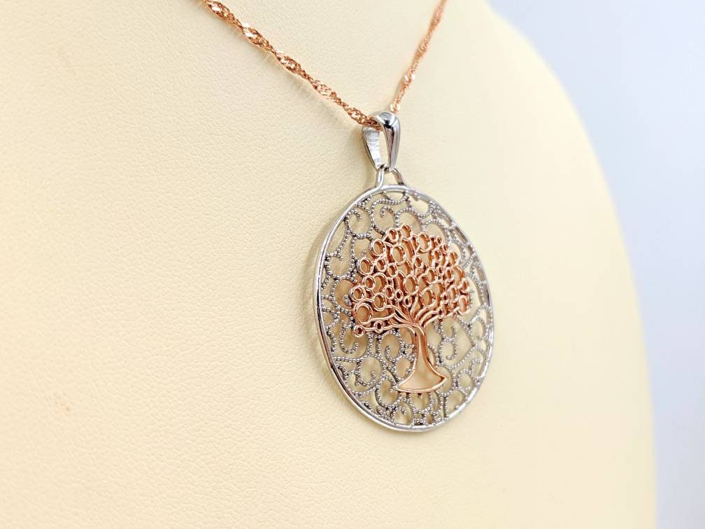 Two Tone Silver & Rose Gold 925 Tree of Life Necklace; Wire Two Tone ...