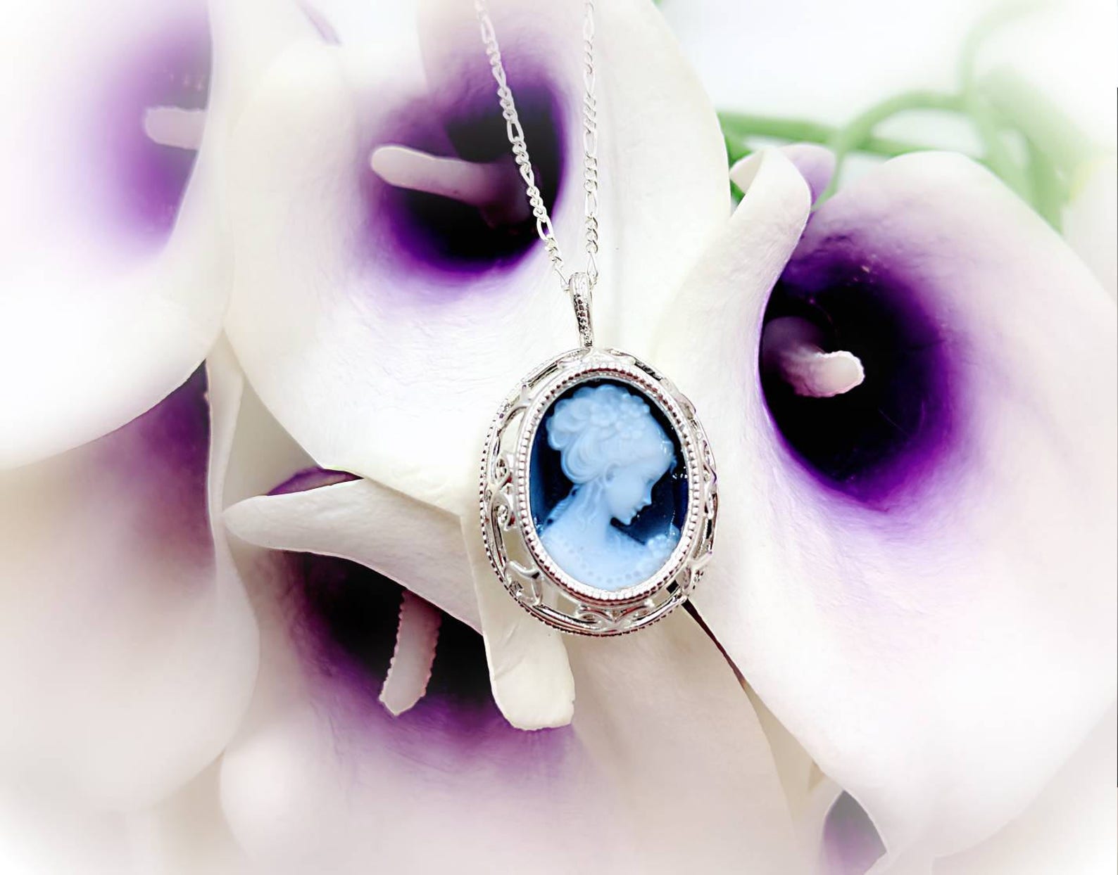 Real Classic Blue Victorian Cameo Necklace Black / Blue | Etsy