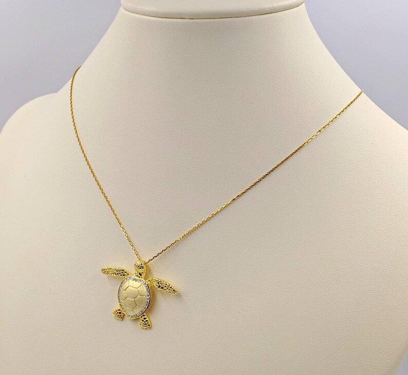 Yellow Gold Sea Turtle Necklace 925 and Gold Turtle Charm - Etsy