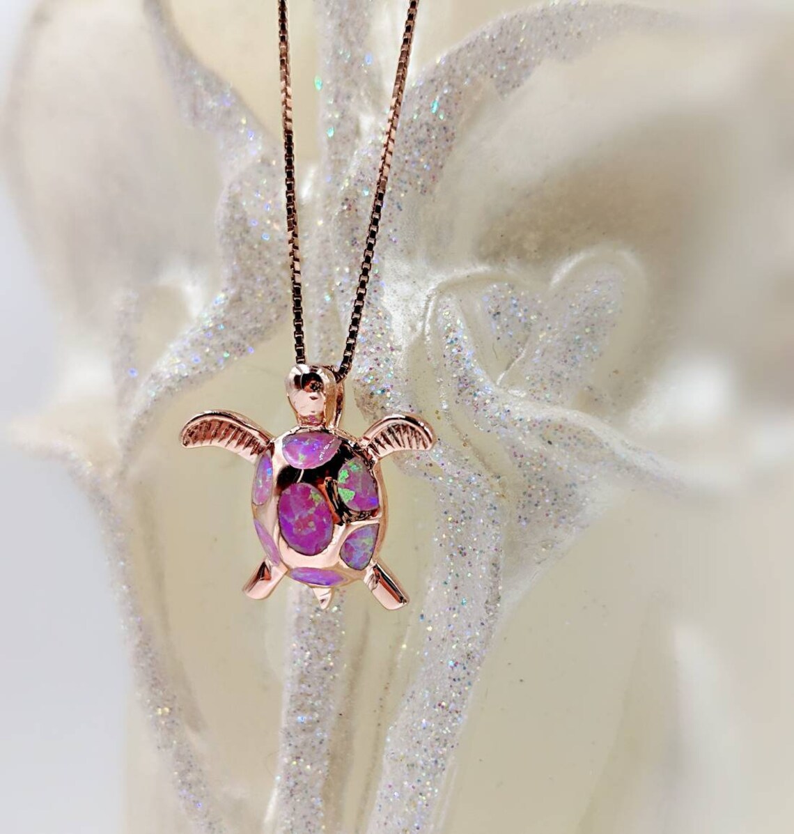 Rose Gold Turtle Necklace; 925 & Rose Gold Pink Opal Turtle Necklace ...