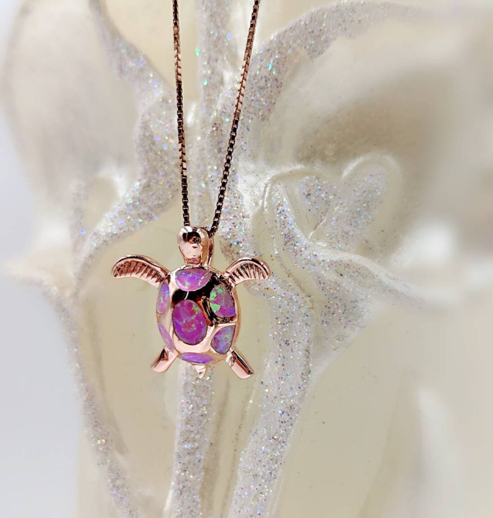 Rose Gold Turtle Necklace; 925 & Rose Gold Pink Opal Turtle Necklace ...