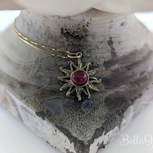Genuine Opal and Solid 14K Gold Sun Pendant Necklace; Genuine Red Opal ...