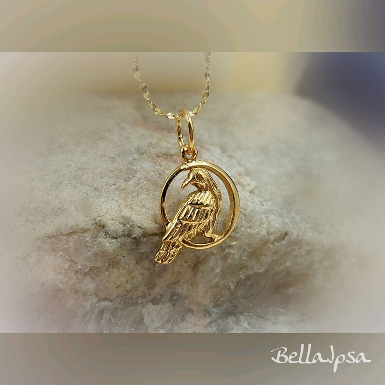 Small Gold Raven Necklace; 925 Sterling Owl Pendant on 925 Chain; Gold ...