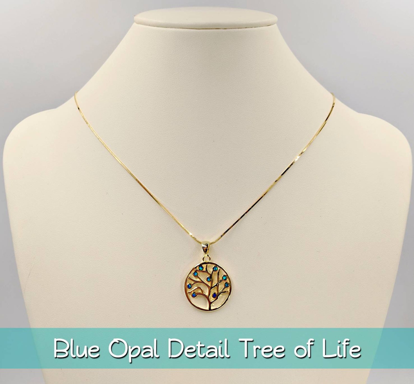 925, Gold, & Blue Opal Tree of Life Necklace; Gold Family Tree; Tree of ...