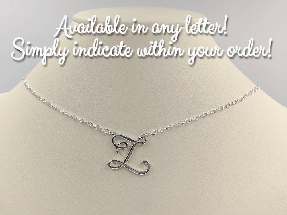 925 Sterling Silver Letter Initial Necklace Script Letter - Etsy España