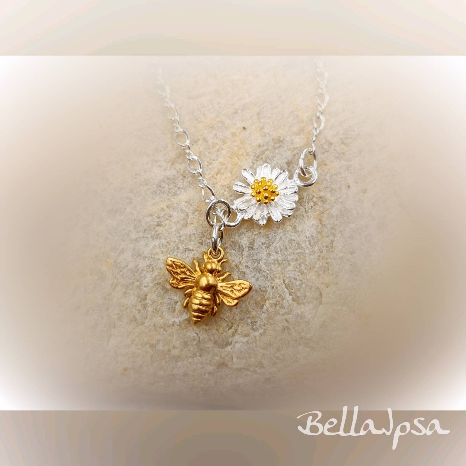 Two Tone Bee & Flower Necklace 925 Bee Flower Necklace | Etsy