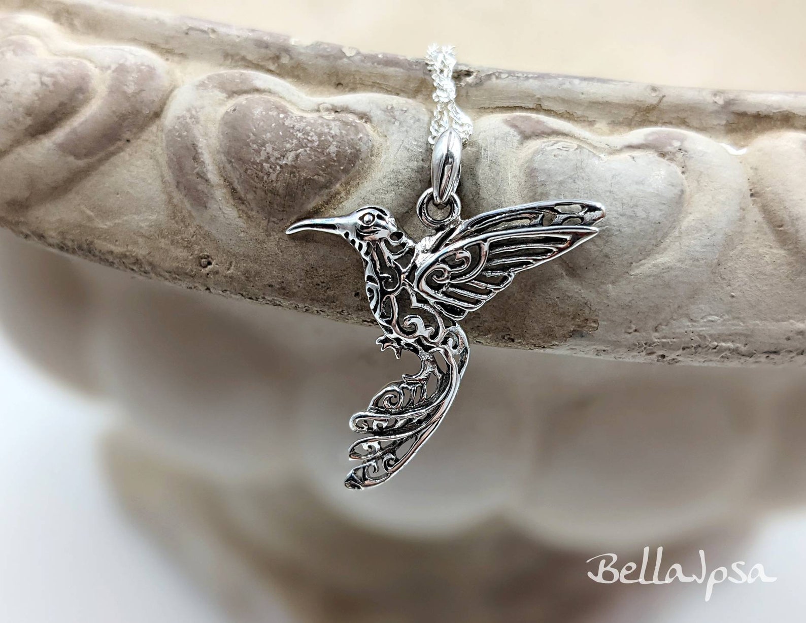 Filigree Hummingbird Necklace 925 Sterling Silver Hummingbird - Etsy