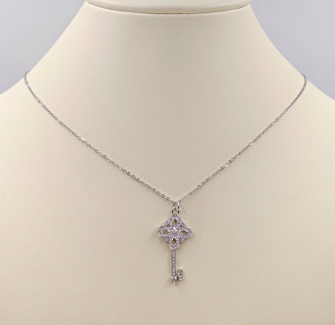 925 and CZ Pave Key Necklace Silver Key Pendant Box Snake - Etsy