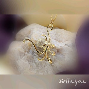 Gold Pave Octopus; Sterling Octopus Necklace; 925 Silver Gold Octopus ...