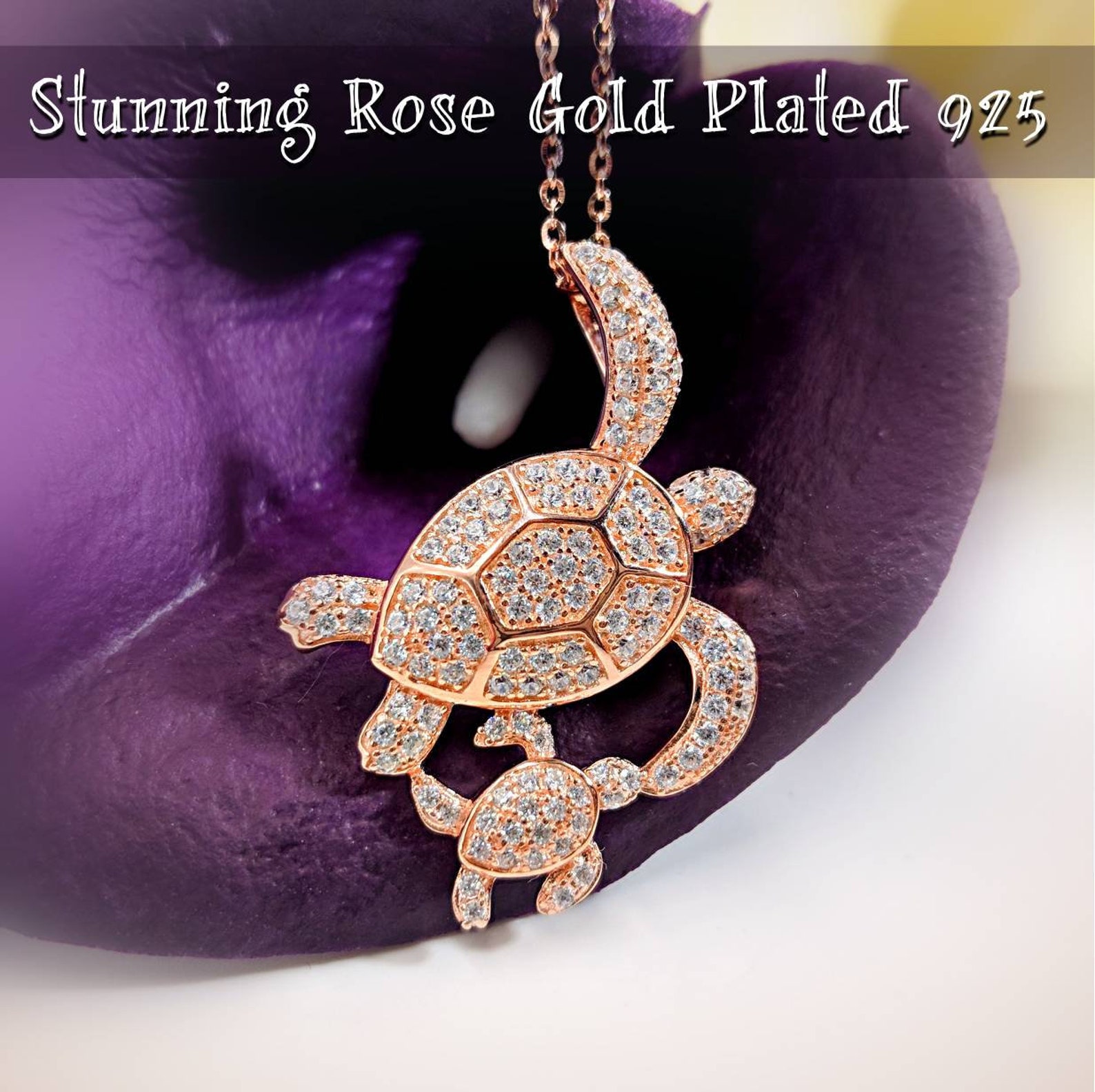 Rose Gold Turtles Rose Mother & Baby Sea Turtle Necklace 925 - Etsy