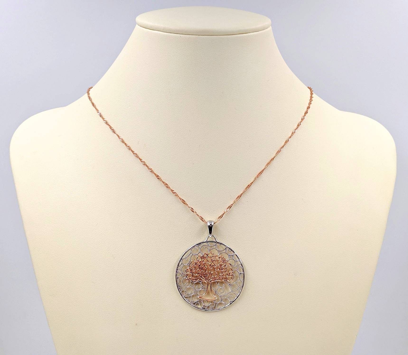 Two Tone Silver & Rose Gold 925 Tree of Life Necklace; Wire Two Tone ...