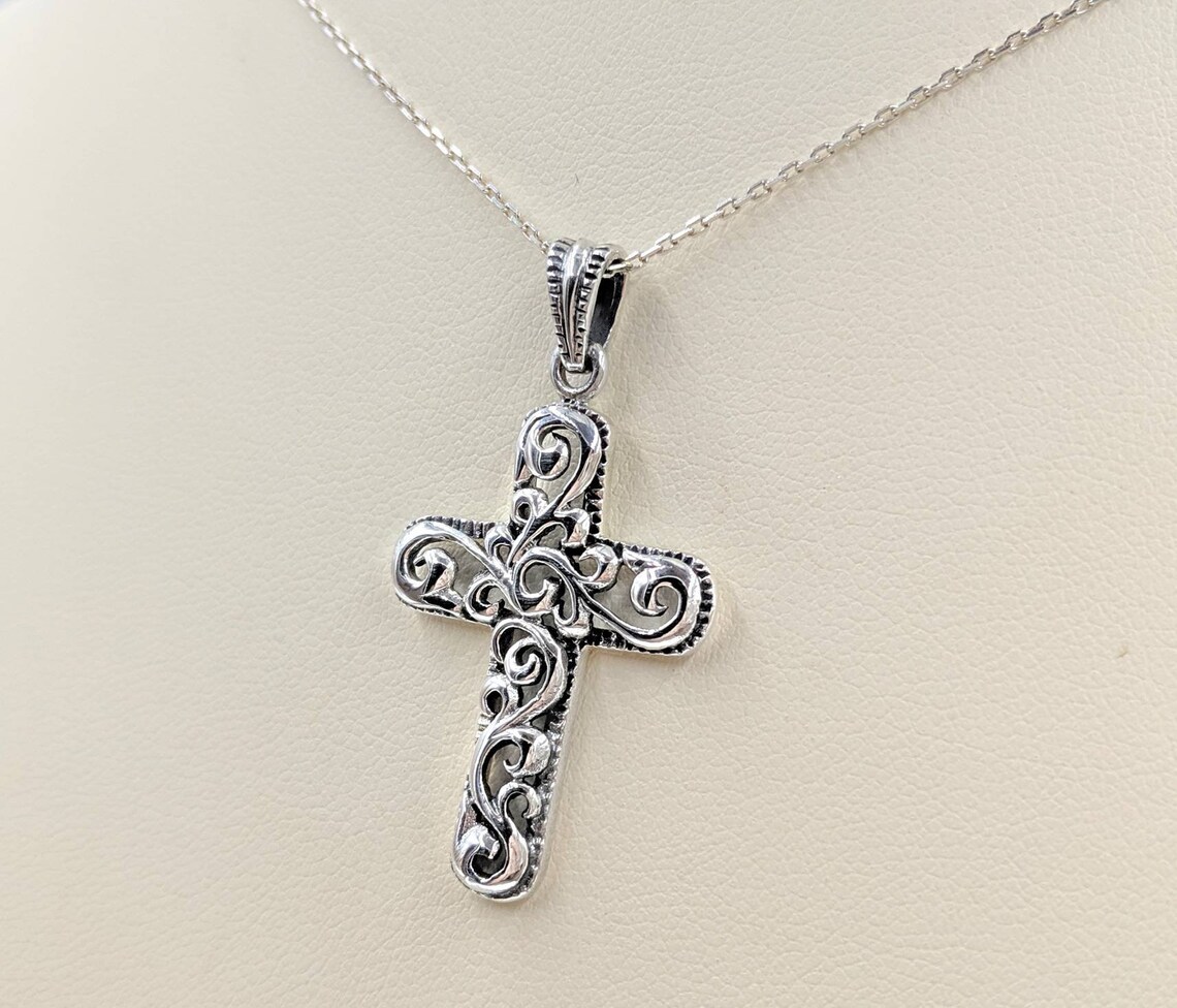 Sterling Silver Cross Necklace with 925 Filigree Detail 925 | Etsy