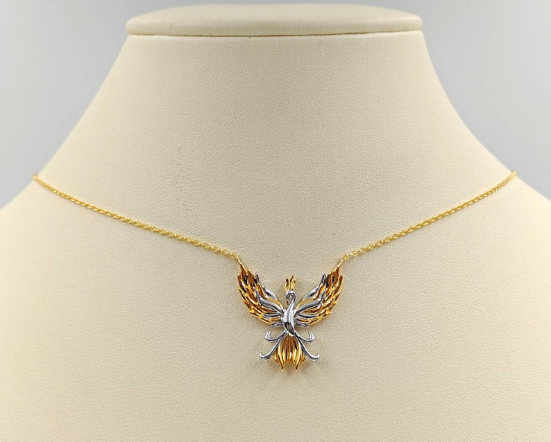 Two Tone Phoenix Rising Necklace, 925 Silver and Gold Phoenix Rising ...