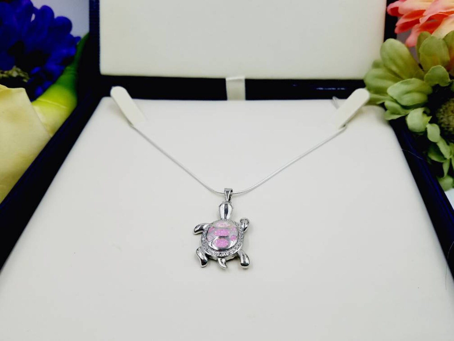 Pink Opal Turtle Necklace 925 Pink Fire Opal Sea Turtle With | Etsy