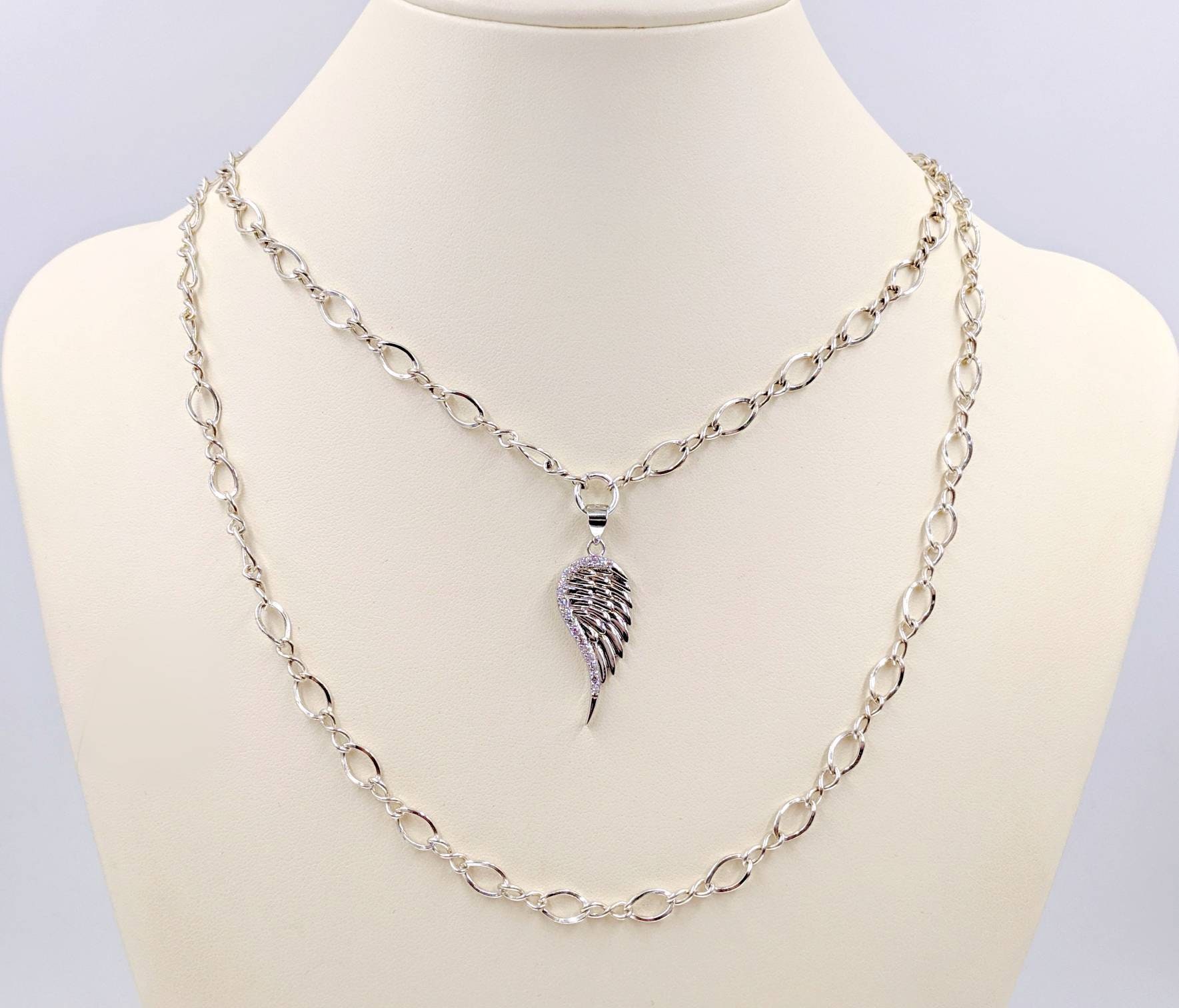 925 Sterling Silver Layered Angel Wing Necklace; Bird Wing Necklace ...