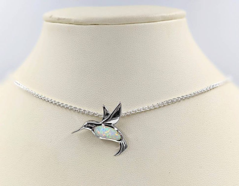Silver & White Opal Hummingbird Necklace; 925 Sterling Hummingbird ...